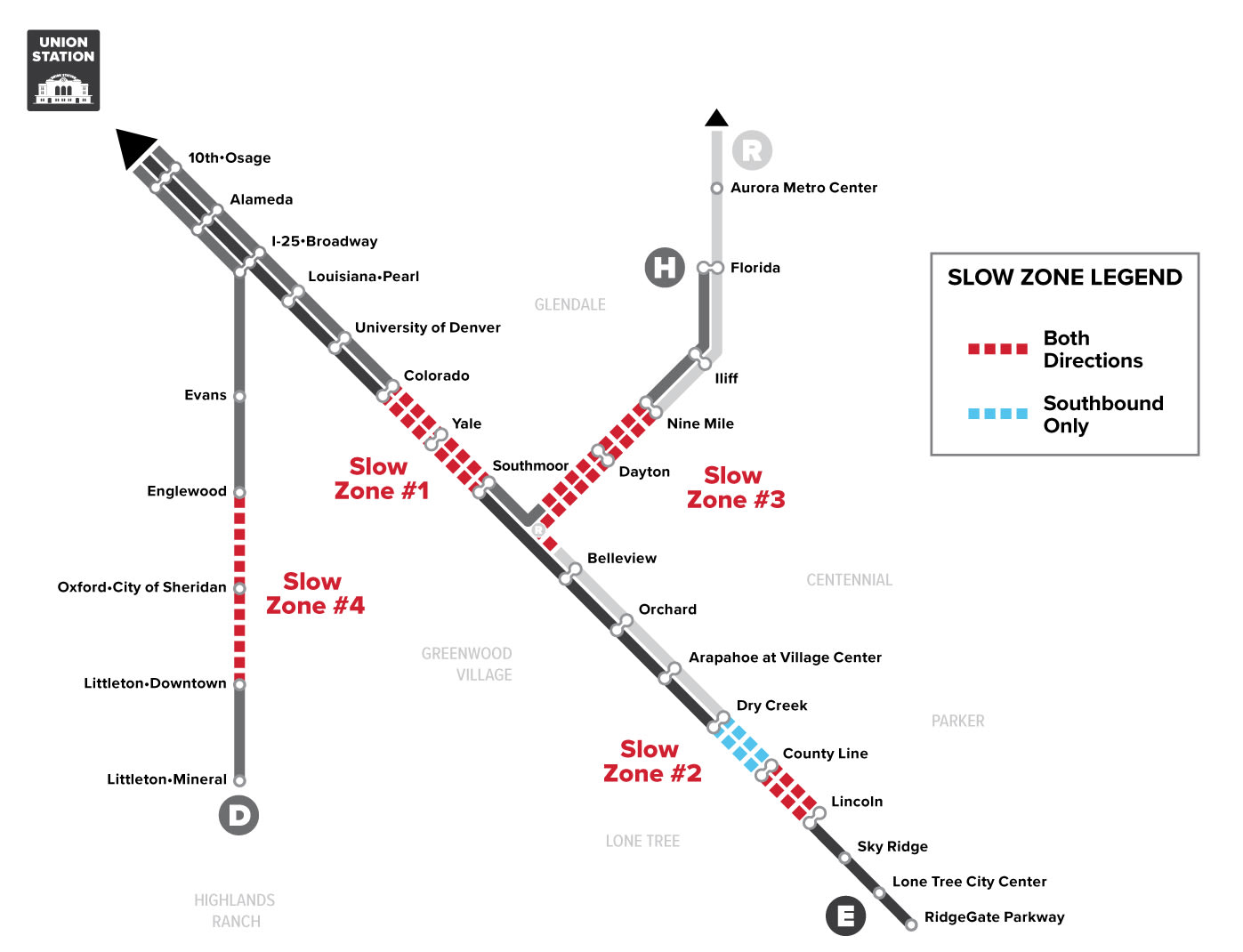 Corredor Sureste: Restricciones a la velocidad del metro ligero | RTD ...